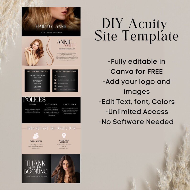 Hairstylist Black Theme Acuity Scheduling Template, Hair Color Acuity ...