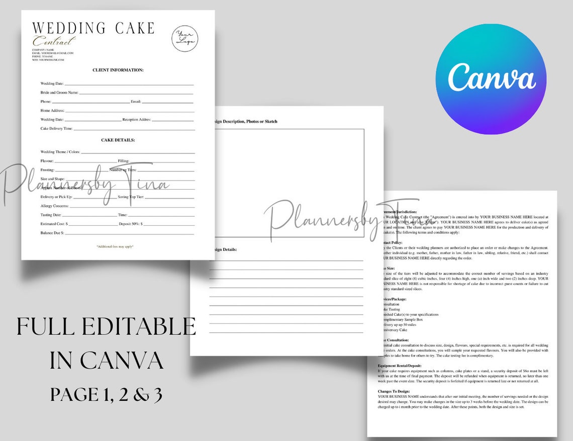 Editable and Printable Wedding Cake Contract and Order Form Template ...