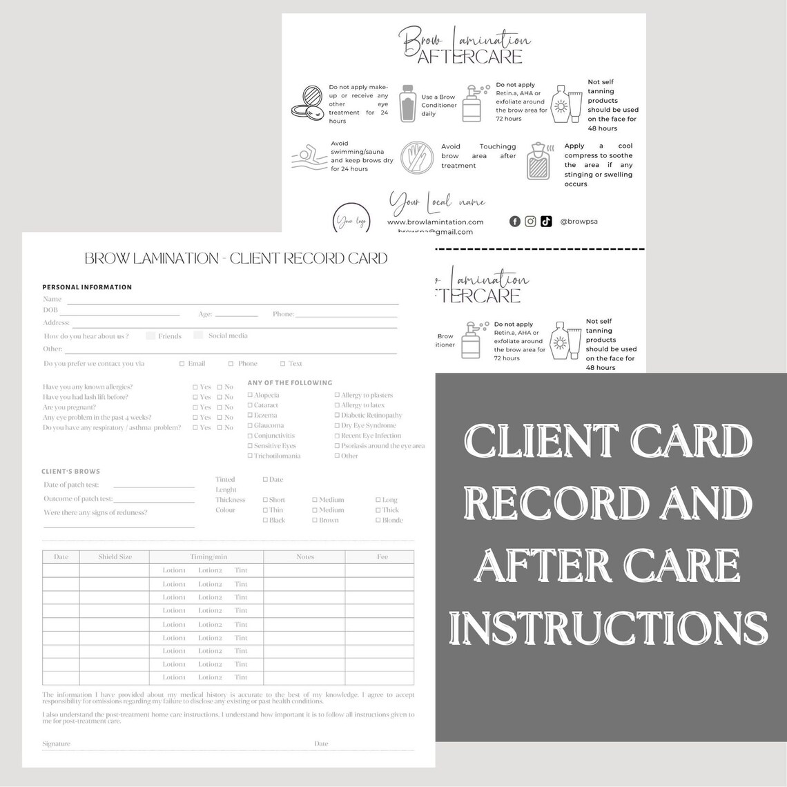 Editable Brow Lamination Template Bundle, Brow Lamination Care Cards ...