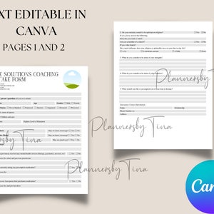 Editable and Printable Life Solutions Coaching Client Intake Form ...