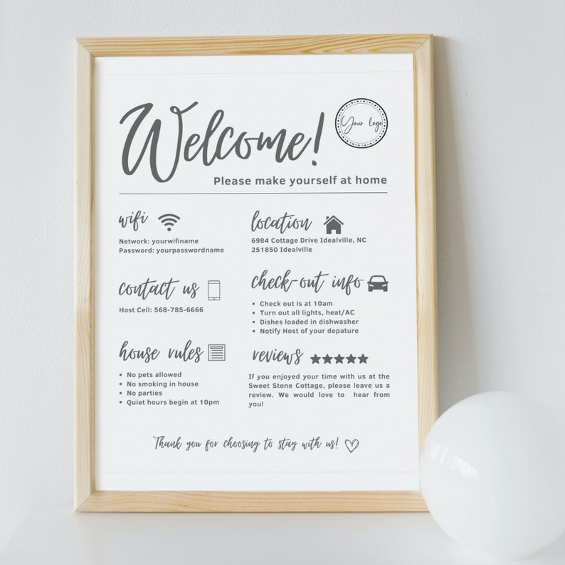 Editable and Printable Airbnb Welcome Sign, Vacation Rental Information ...