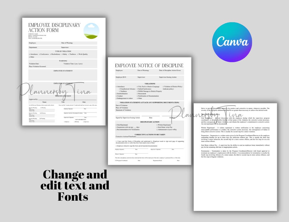 Editable and Printable Employee Disciplinary Action Bundle Forms ...