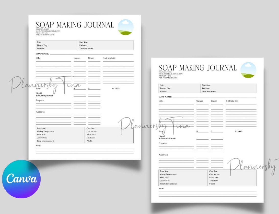 Editable Soap Making Journal Template, Printable Soap Journal Form ...