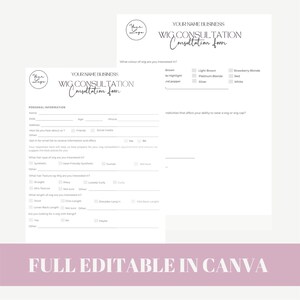 Editable and Printable Wig Consultation Form Template, Wigs Client Form ...