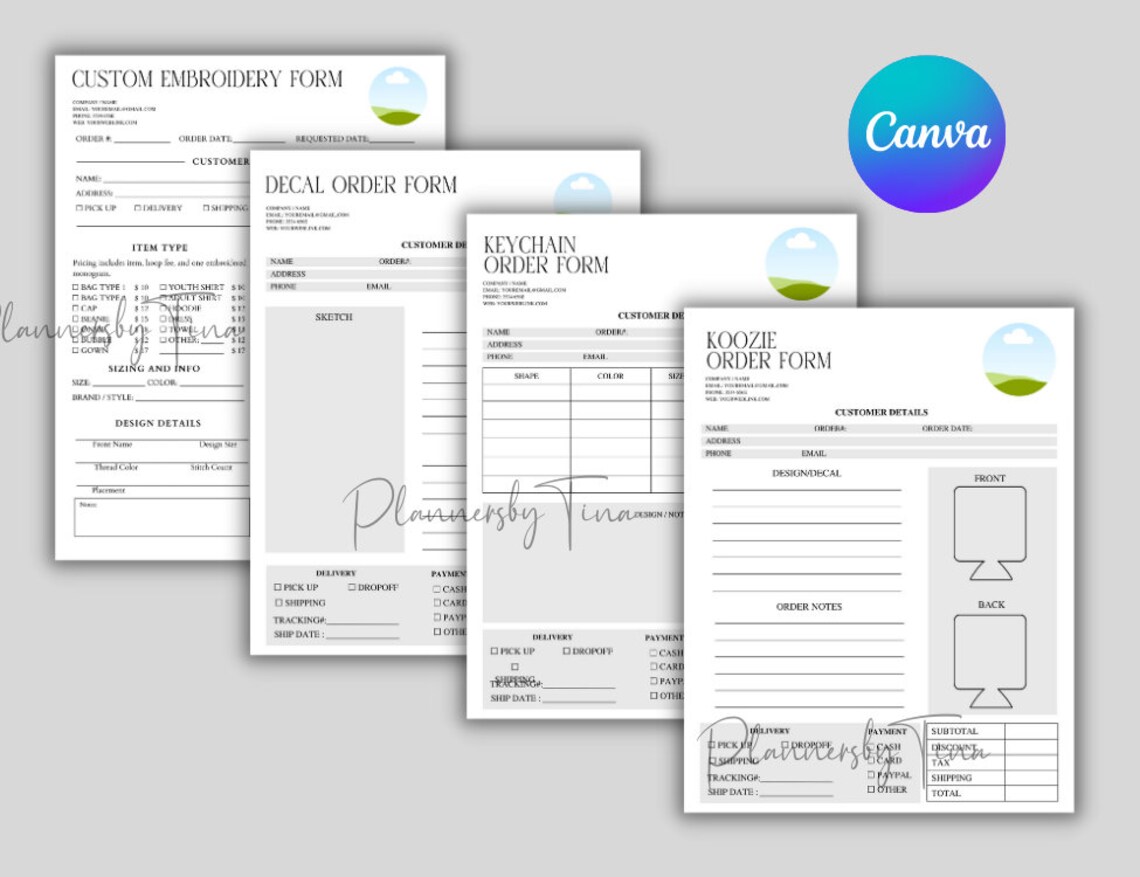 Editable and Printable Order Forms Bundle, Tshirt, Tumbler, Invoice ...