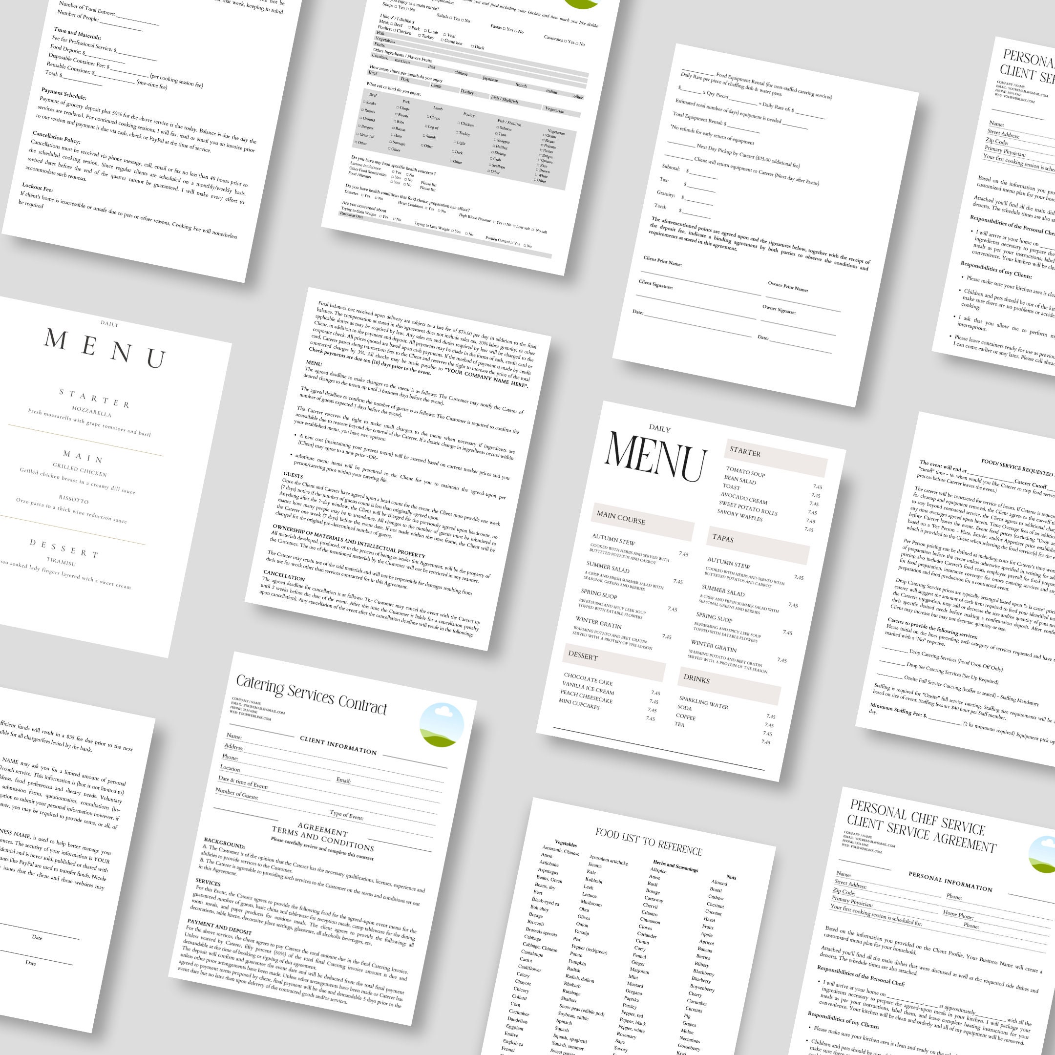 Editable and Printable Private Chef and Catering Services Bundle Forms ...