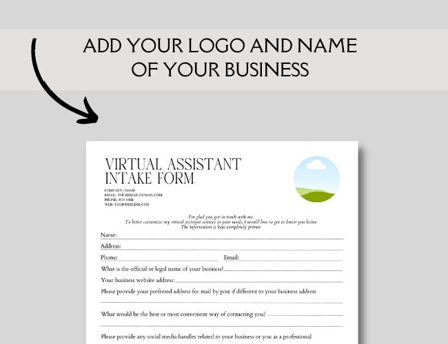 Editable and Printable Virtual Assistant Intake Client Form Template ...