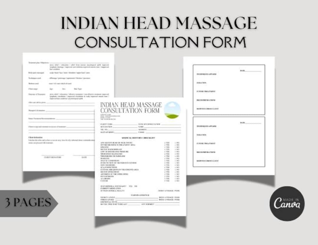 Editable and Printable Indian Head Massage Intake Form Template, Indian ...