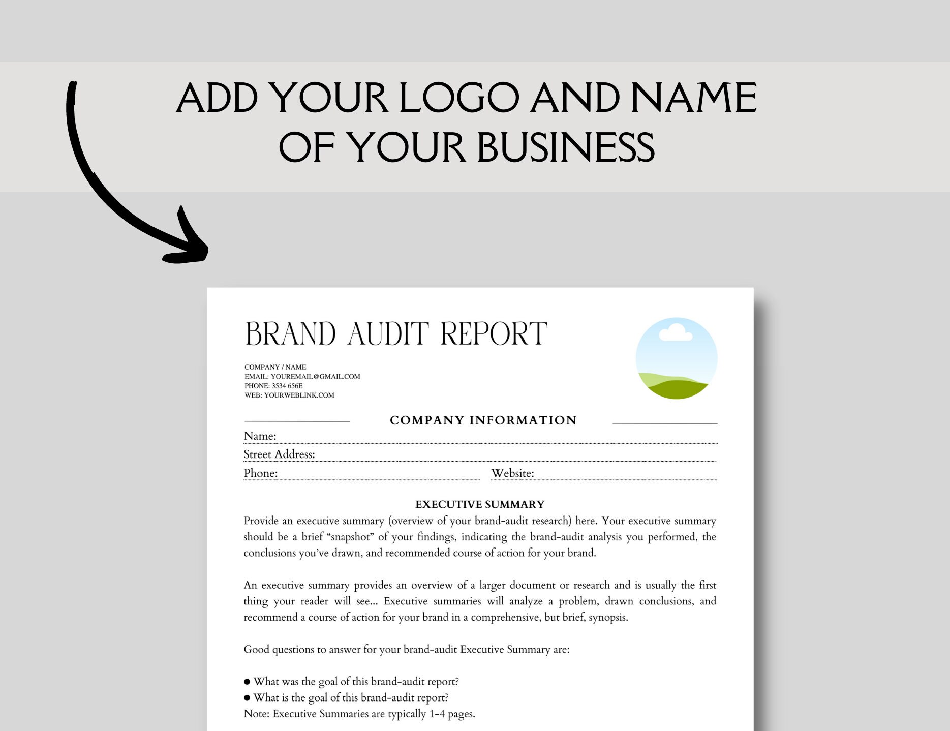Editable and Printable Brand Audit Report Bundle Form Template, Brand ...