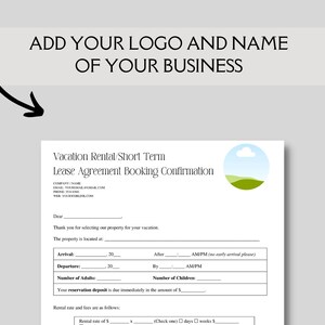 Editable and Printable Vacation Rental Short Booking Confirmation and ...