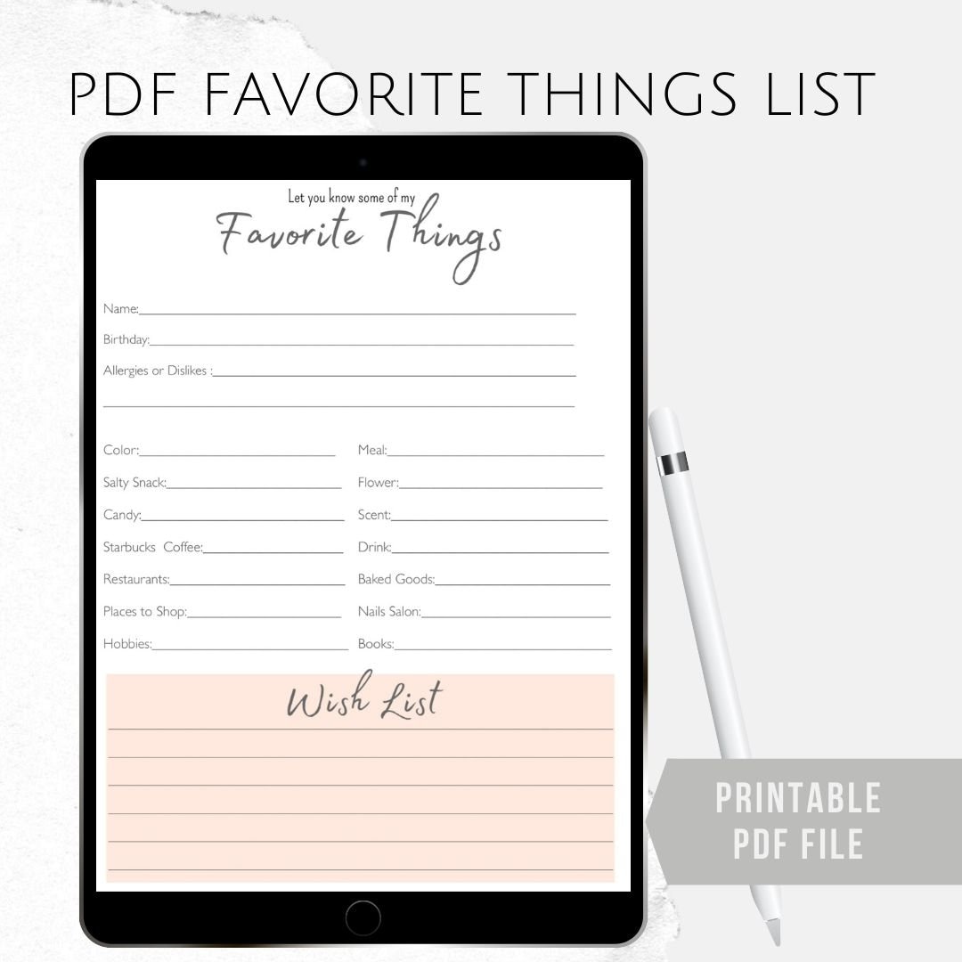 My Favorite Things Questionnaire Pdf, Secret Santa Question Printable ...
