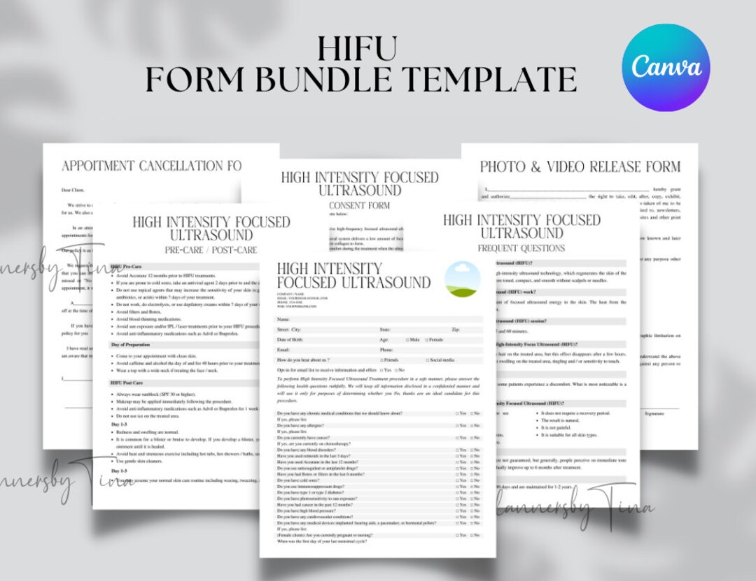 HIFU Client Consent Intake Treatment Forms, High Intensity Focused ...