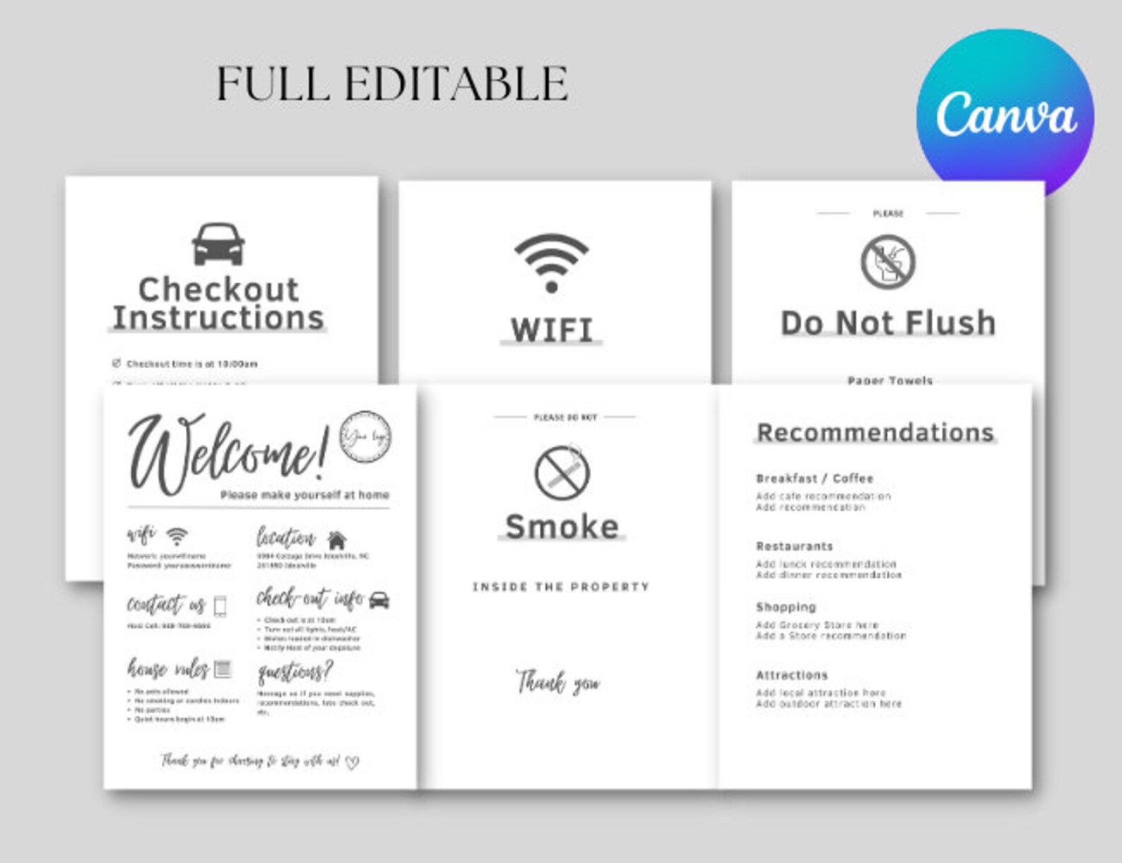 Editable and Printable Airbnb Sign Bundle, Welcome Sign, Wifi, Don't ...