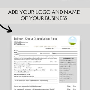 Editable and Printable Sauna Forms, Sauna Consultation Form, Client ...