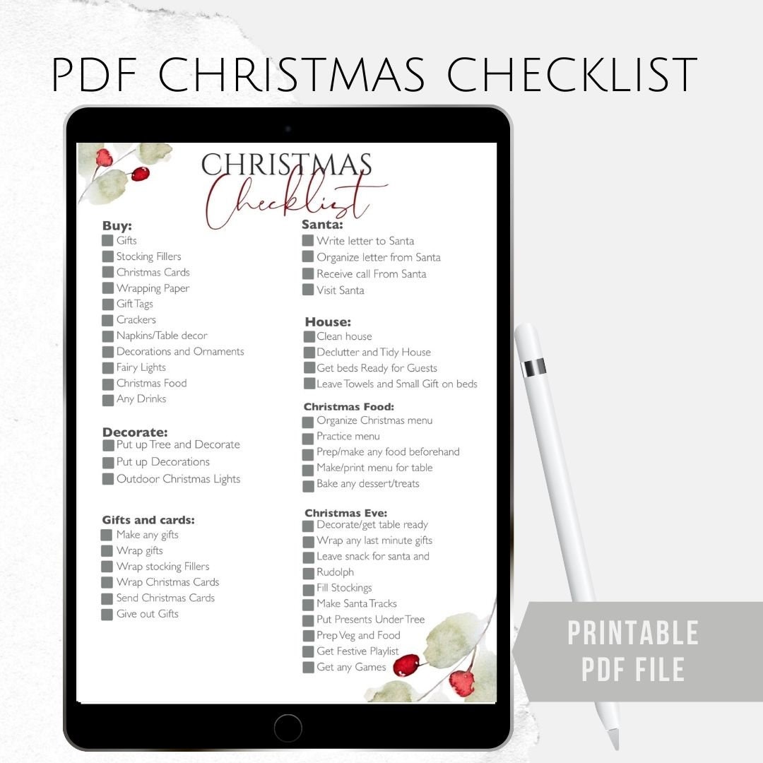 Printable PDF Christmas Checklist, Holiday to Do List Pdf, Instant ...