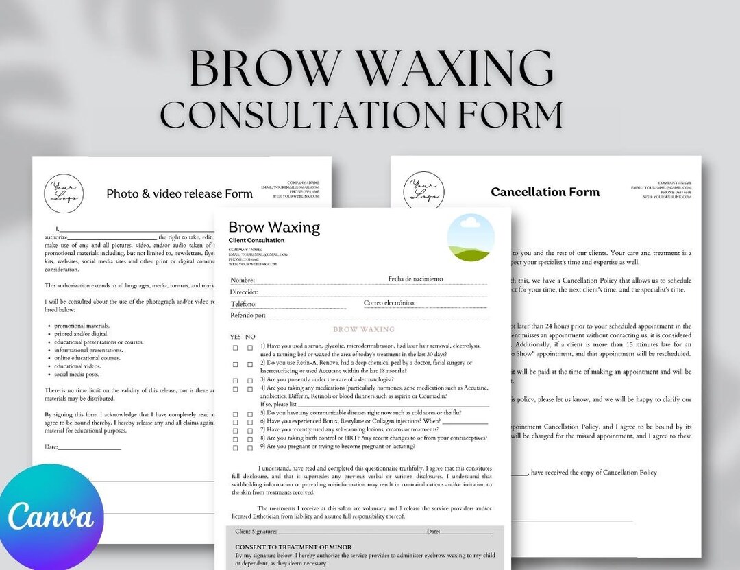 Editable Brow Waxing Form Template, Printable Eyebrow Waxing Consent ...