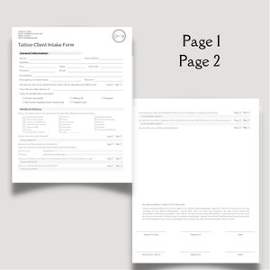 Editable and Printable Tattoo Client Intake Form, Tattoo Business Forms ...