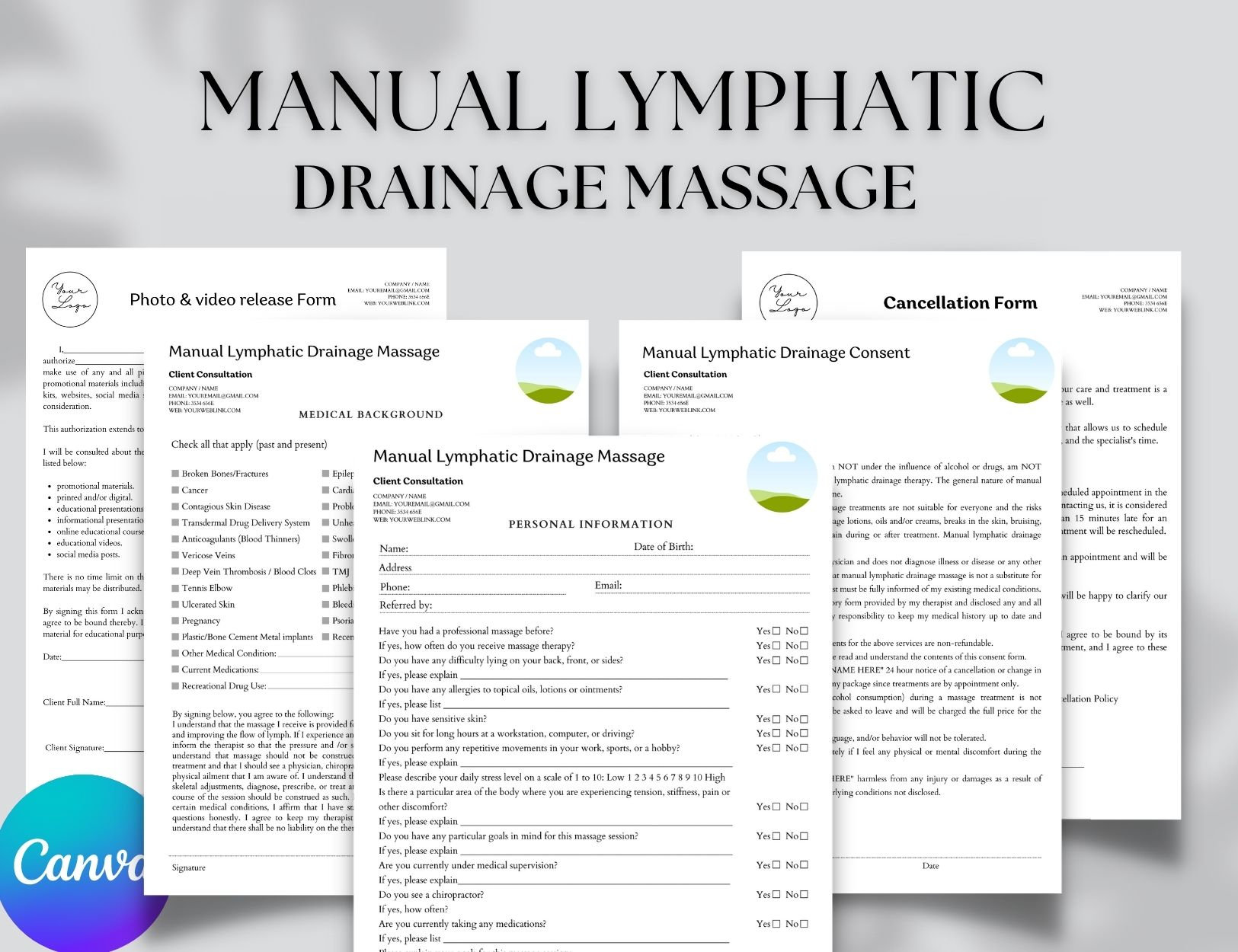 Editable MDL Manual Lymphatic Drainage Massage Client Form Template ...