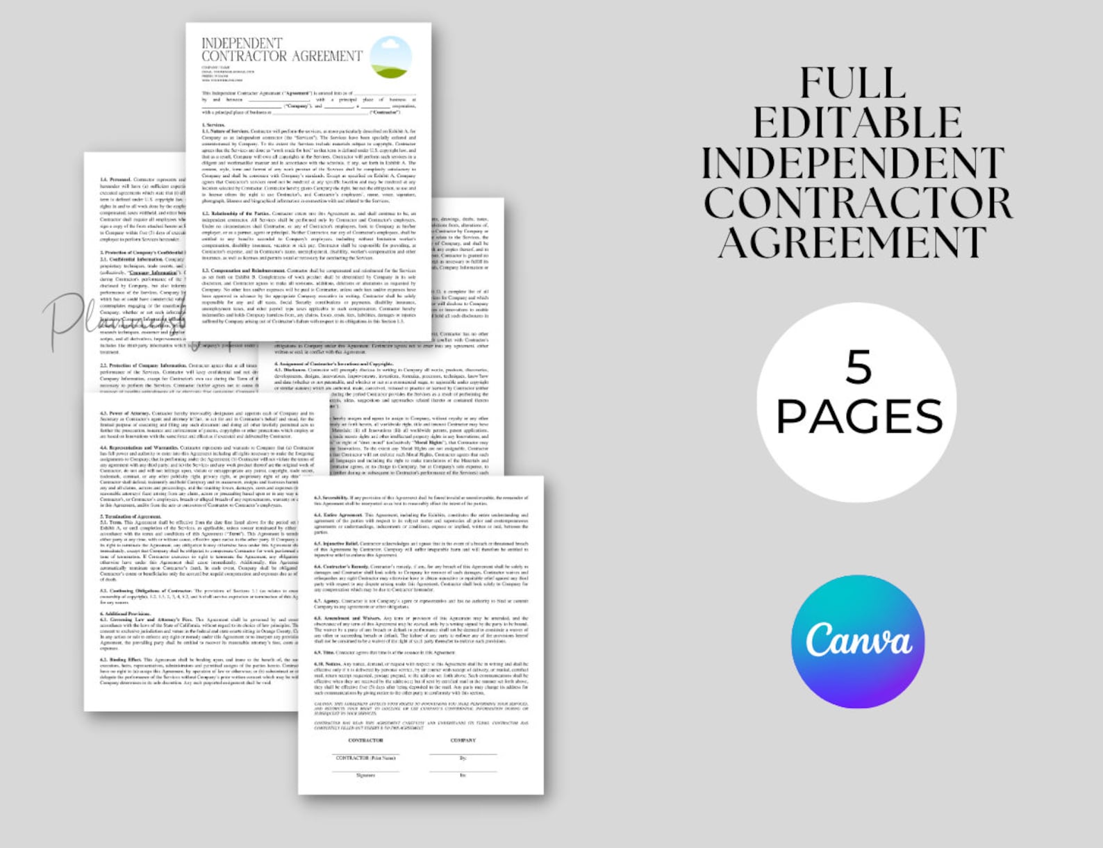 Editable and Printable Independent Contractor Contract Template ...