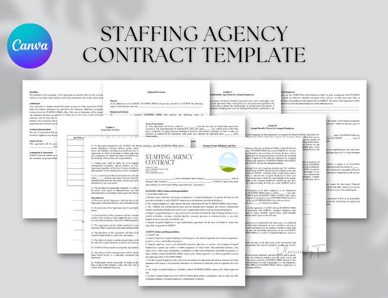 Editable and Printable Staffing Agency Contracts Template, Recruitment ...