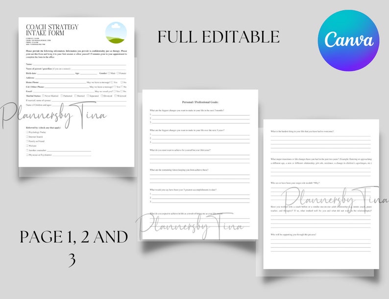 Editable and Printable Coach Strategy Client Intake Form Template ...