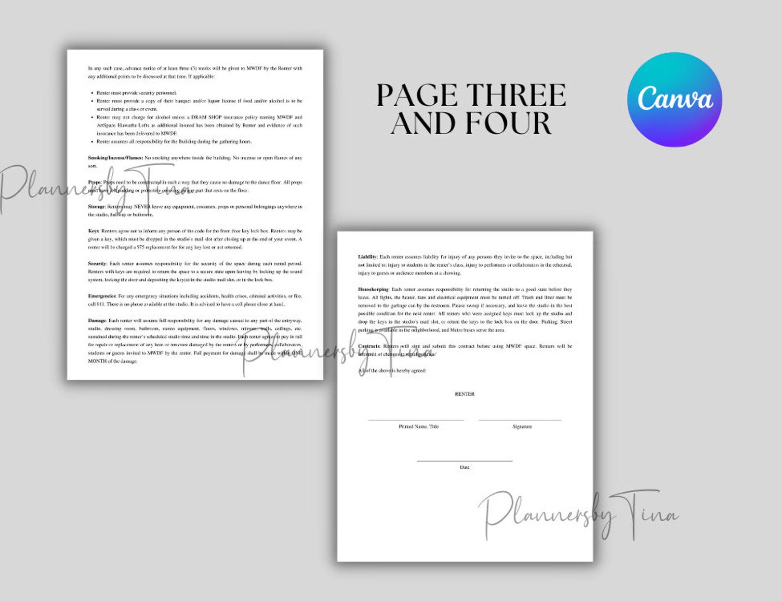 Editable and Printable Studio Rental Agreement Contract Template ...