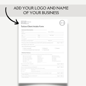 Editable and Printable Tattoo Client Intake Form, Tattoo Business Forms ...