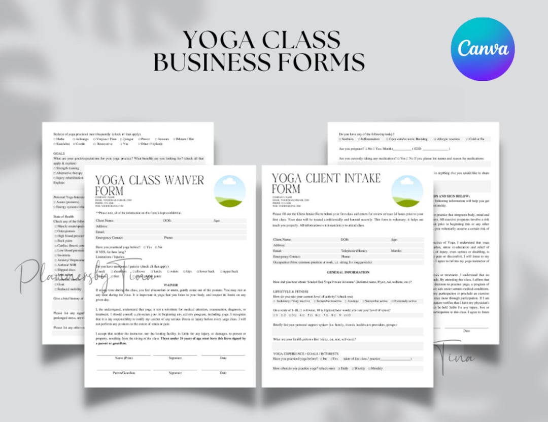 Editable Yoga Classes New Client Intake Form Template, Yoga Studio ...