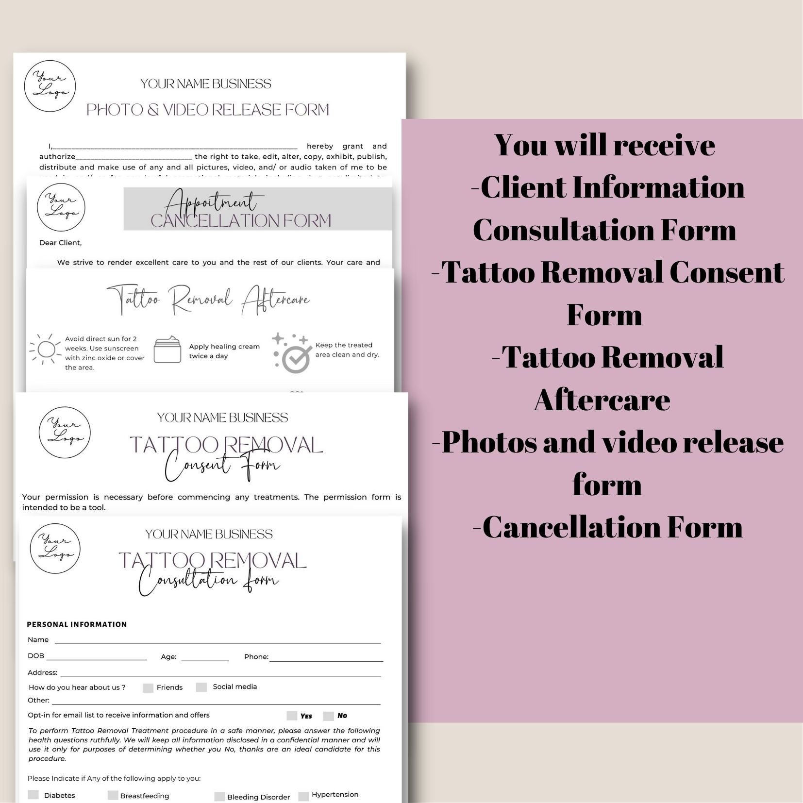 Full Editable Laser Tattoo Removal Form Template, Laser Tattoo Removal ...