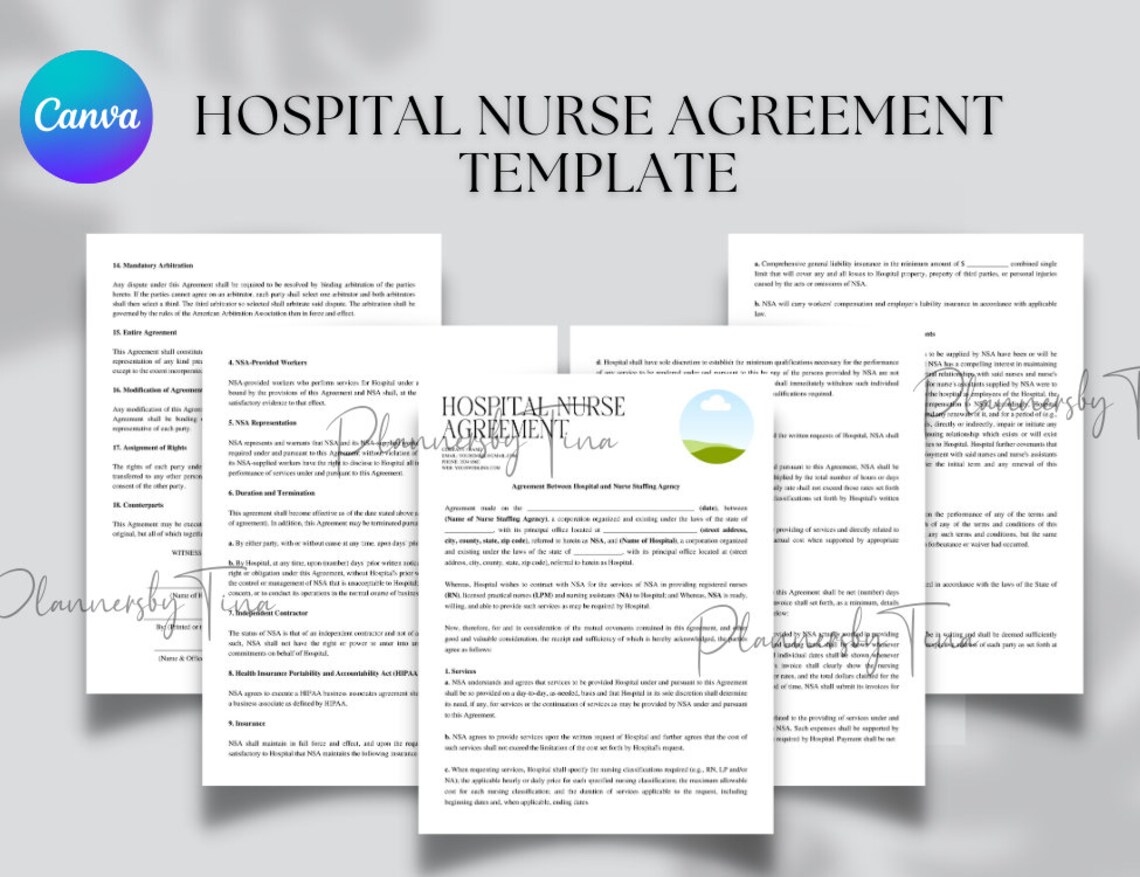 Editable and Printable Hospital Nurse Agreement Template, Nursing Staff ...