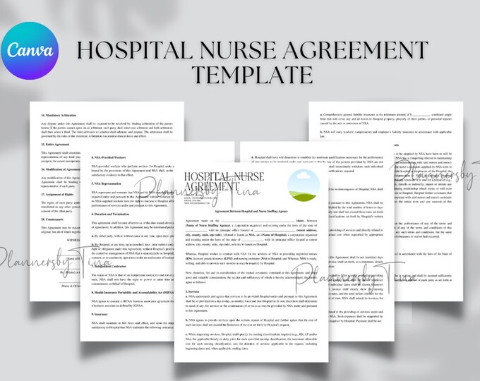 Editable and Printable Hospital Nurse Agreement Template, Nursing Staff ...