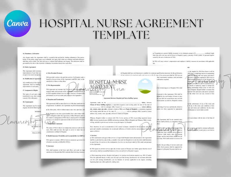 Editable and Printable Hospital Nurse Agreement Template, Nursing Staff ...