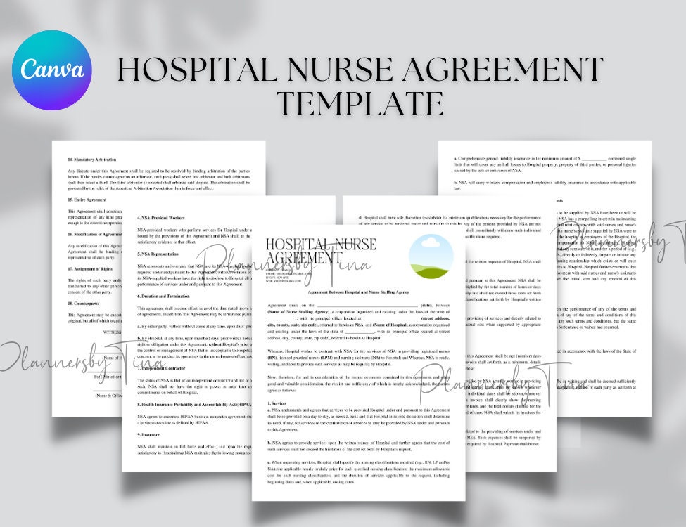 Editable and Printable Hospital Nurse Agreement Template, Nursing Staff ...