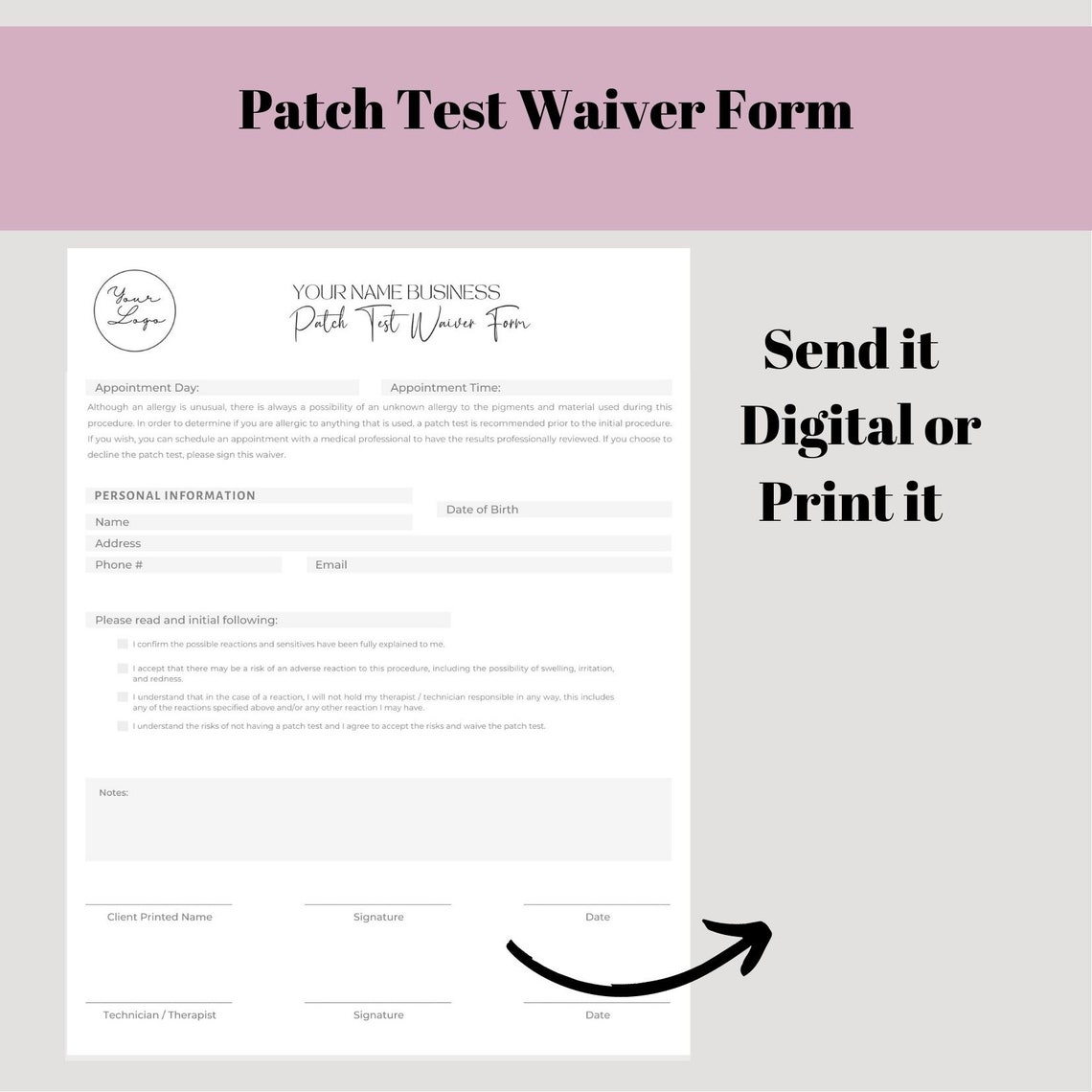 Editable and Printable PMU Consent Form, Permanent Makeup Consent Forms ...