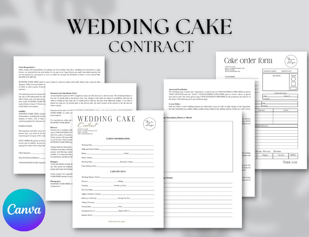 Editable and Printable Wedding Cake Contract and Order Form Template ...