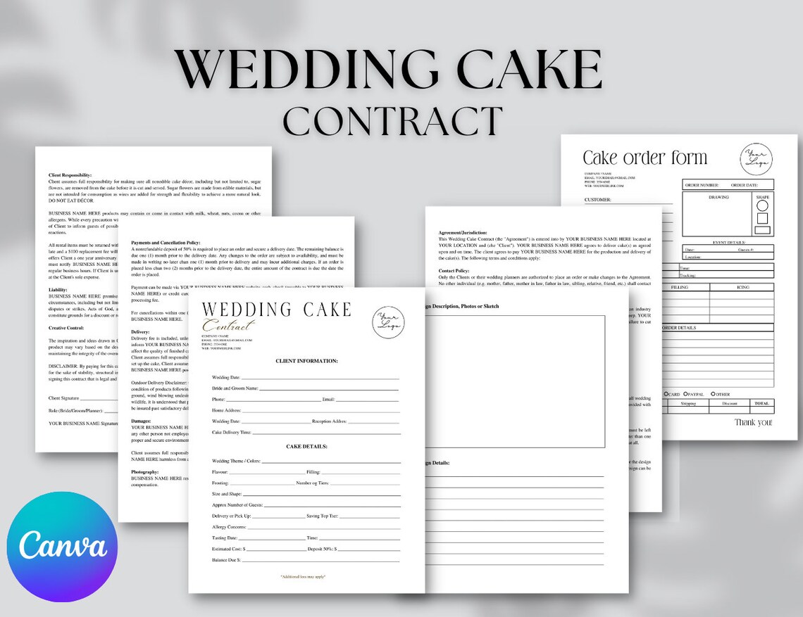 Editable and Printable Wedding Cake Contract and Order Form Template ...