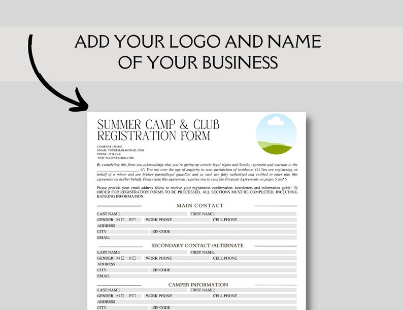 Editable and Printable Summer Camp Registration Form Template, Canva ...