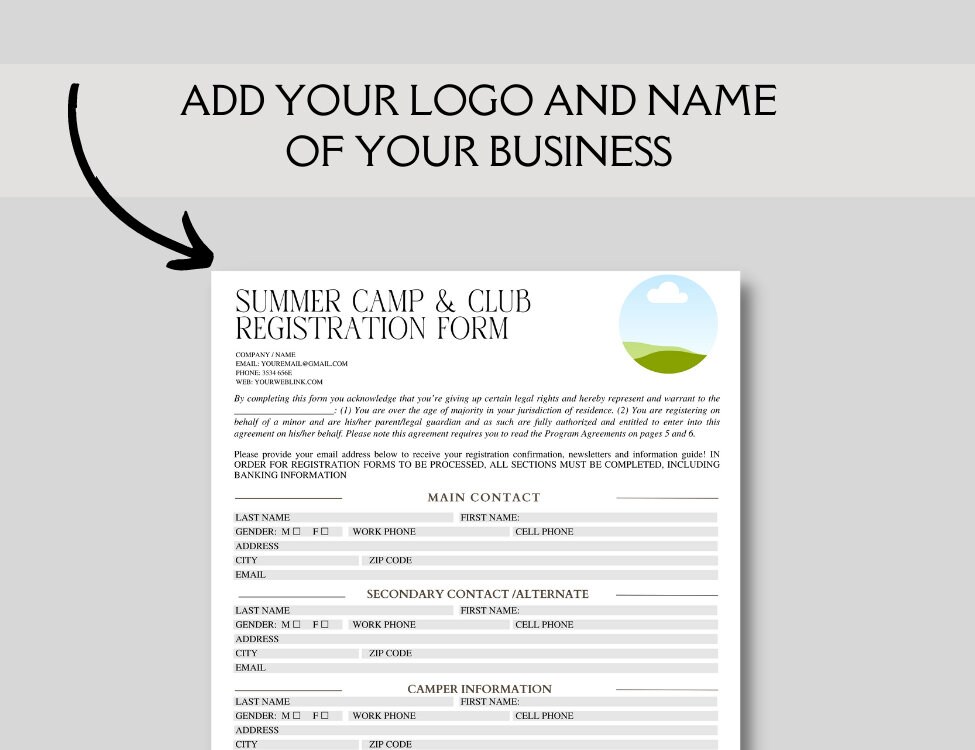 Editable and Printable Summer Camp Registration Form Template, Canva ...