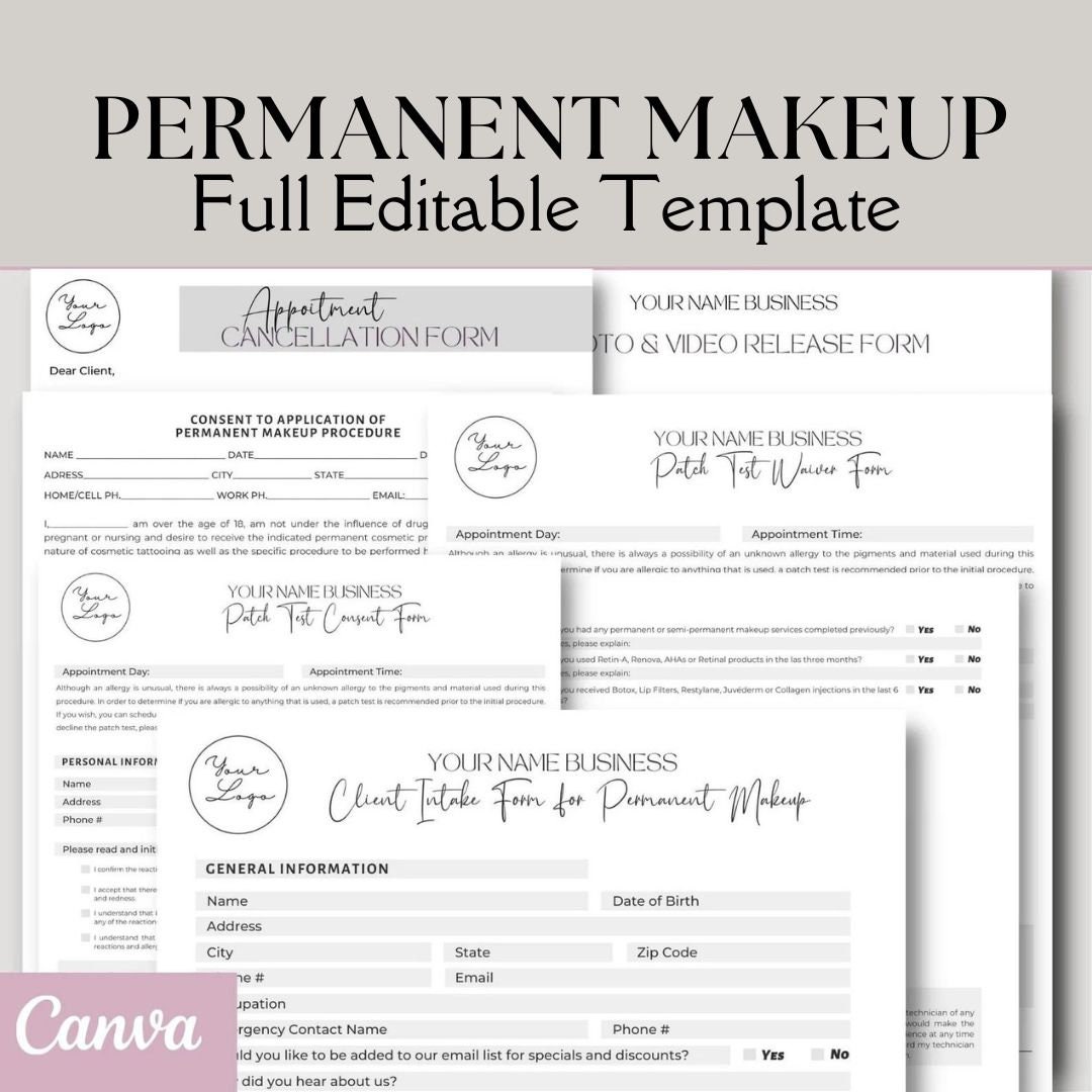 Editable and Printable PMU Consent Form, Permanent Makeup Consent Forms ...