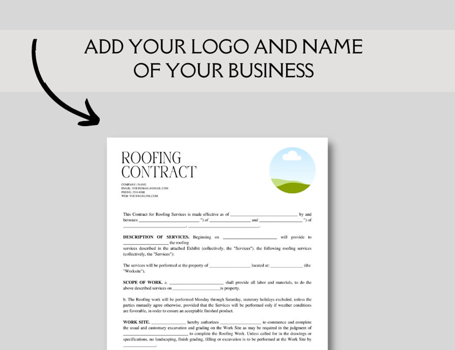 Editable and Printable Roofing Contract Agreement Template ...