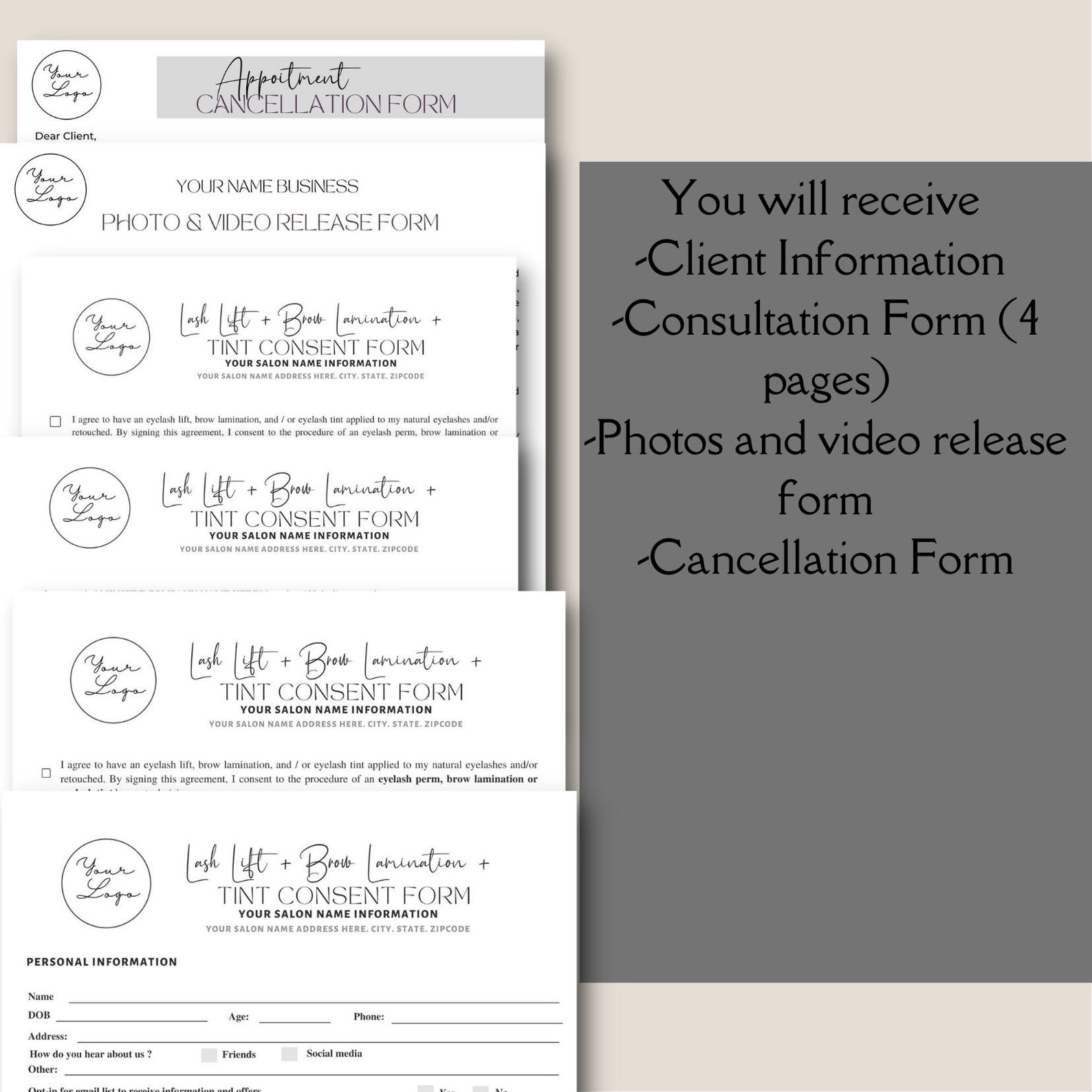 Editable Brow Lamination Lash Lift Tint Form Bundle Template, Intake ...
