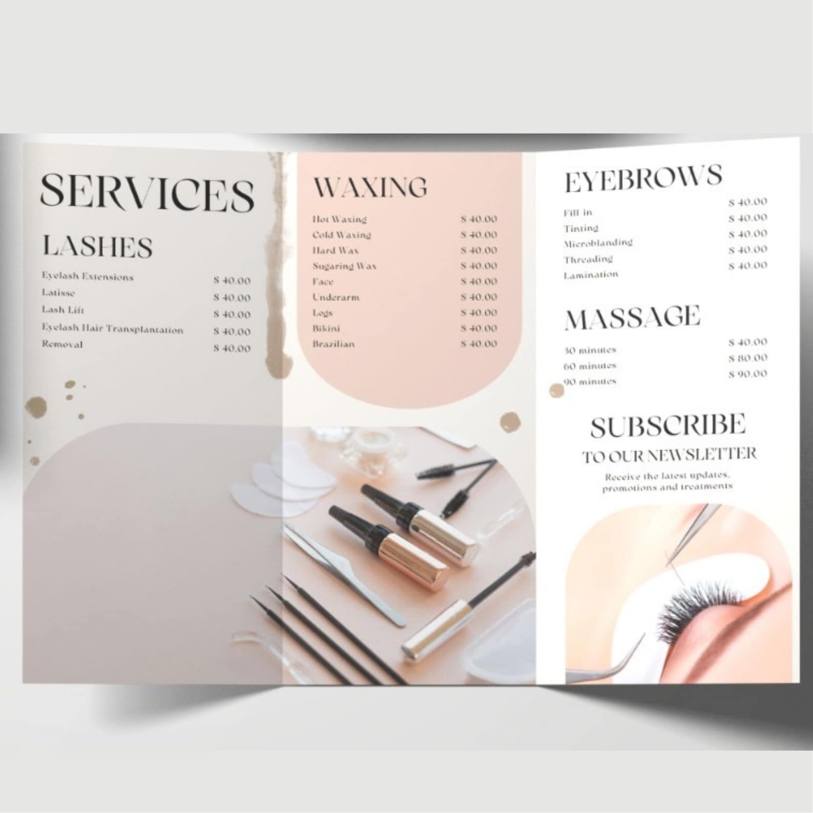 Editable and Printable Lash Extension Trifold Brochure Template ...