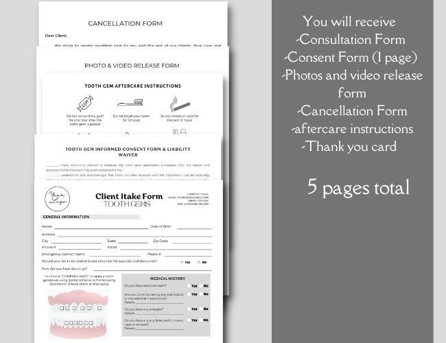 Editable and Printable Tooth Gem Consent Form, Tooth Gem Business Forms ...