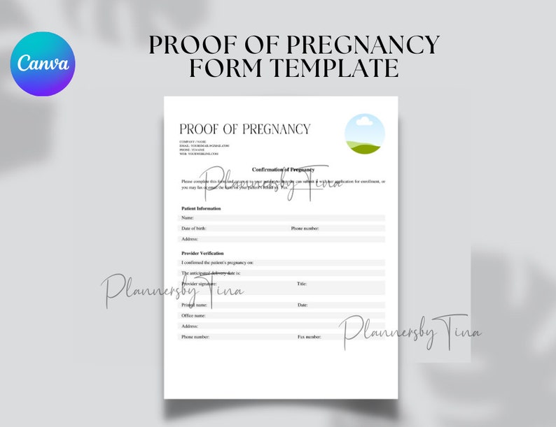 Editable and Printable Proof of Pregnancy Form Template, Pregnancy ...