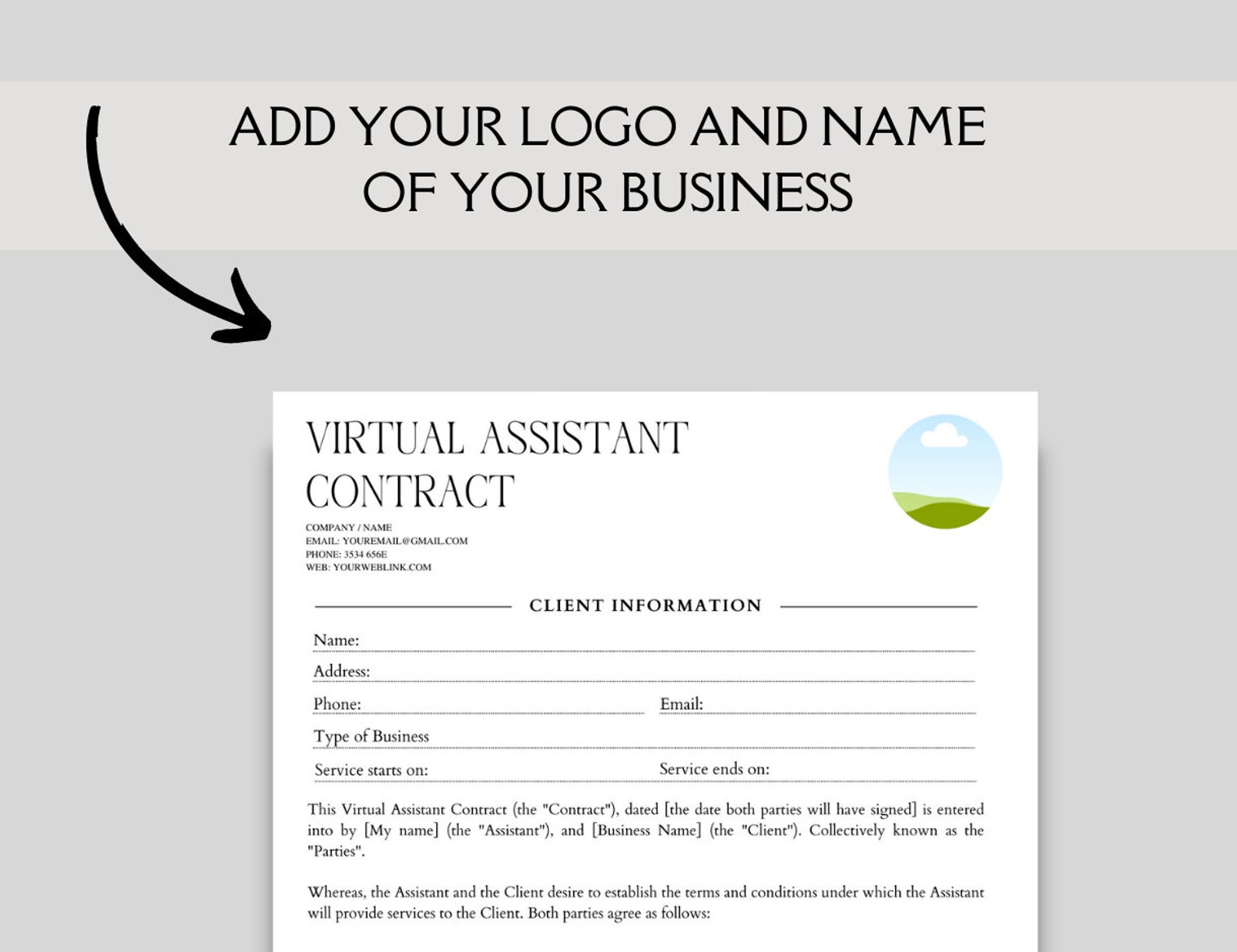 Editable and Printable Virtual Assistant Contract Template, Client ...