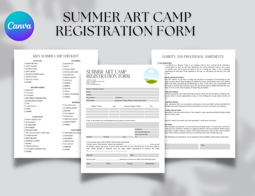 Editable and Printable Summer Art Camp Registration Form Template ...