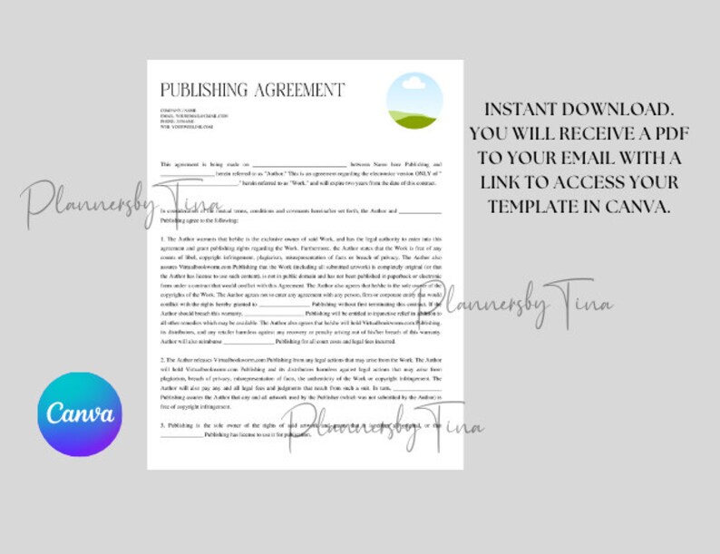 Editable Book Publishing Contract Template, Copywriter Business, Author ...