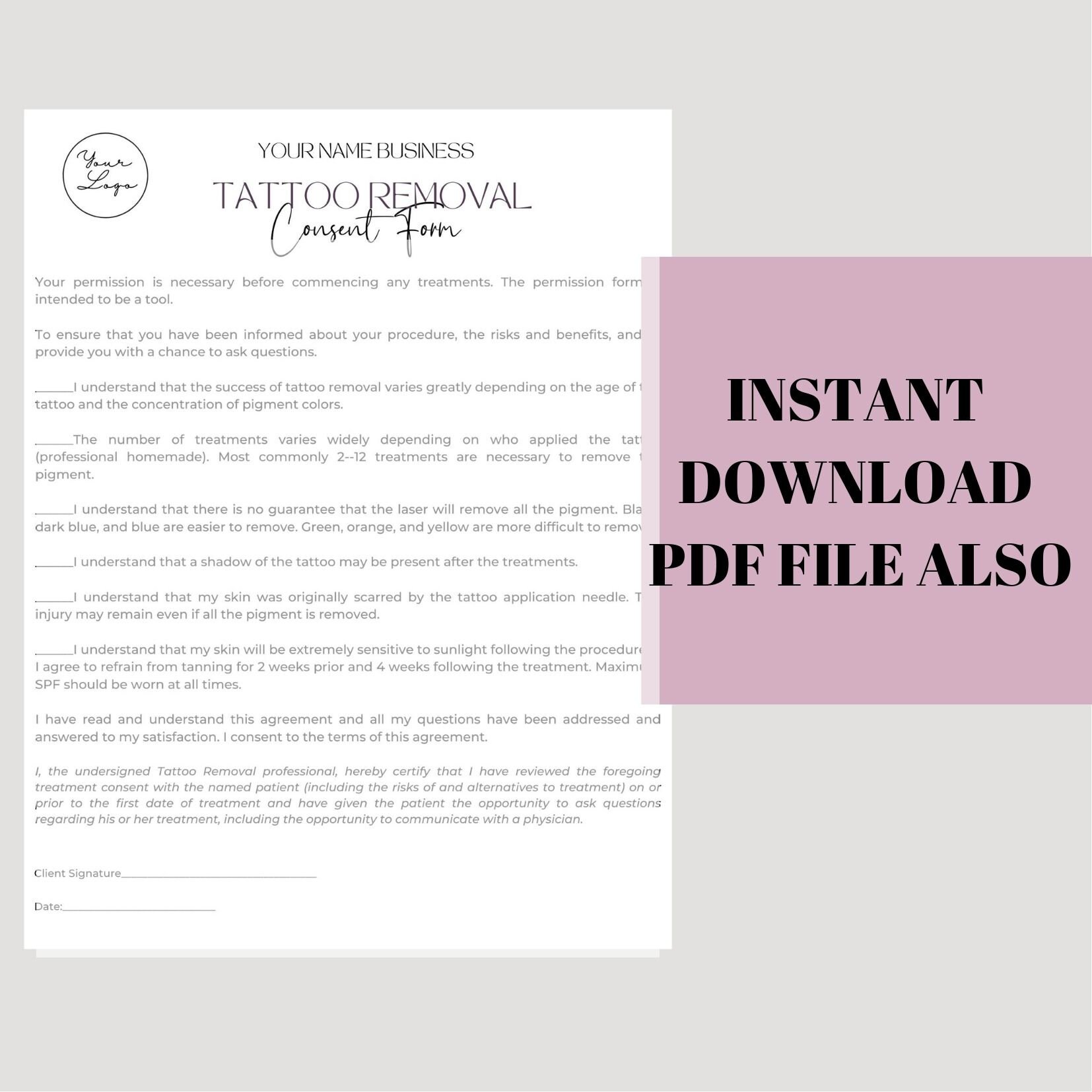 Full Editable Laser Tattoo Removal Form Template, Laser Tattoo Removal ...