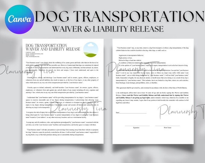 Editable and Printable Dog Transportation Waiver and Liability Release ...