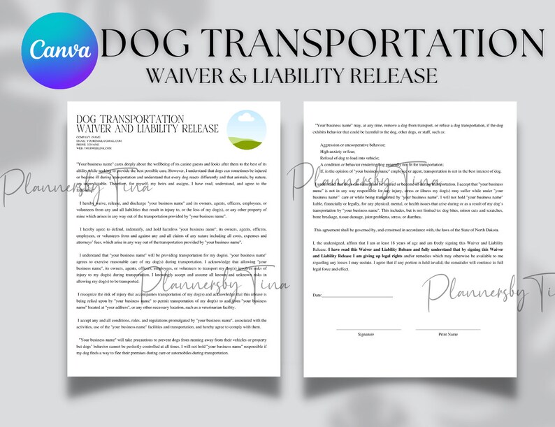 Editable and Printable Dog Transportation Waiver and Liability Release ...